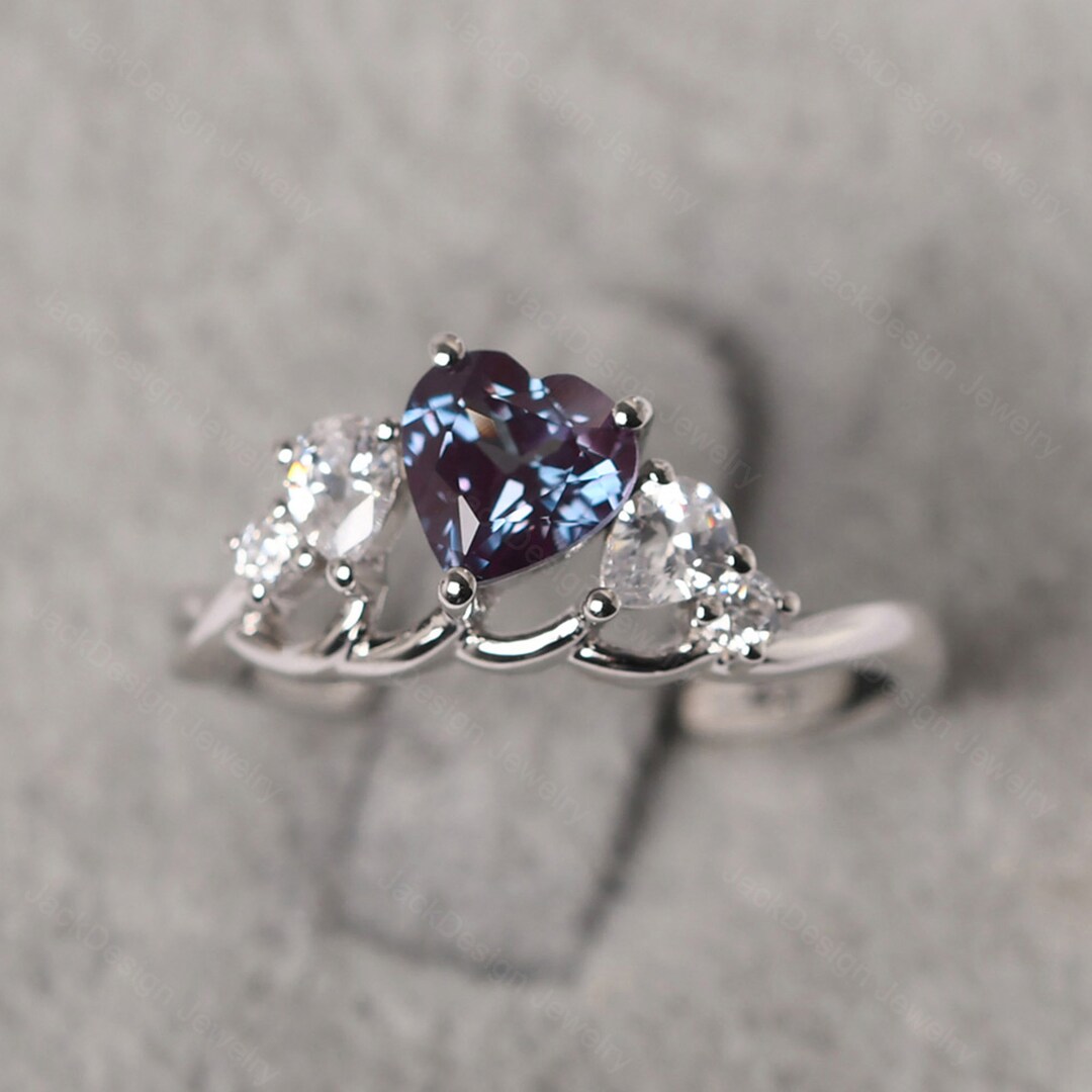 Heart Shaped Alexandrite Ring Multi Stone 5 Stone Wedding Ring Cluster ...