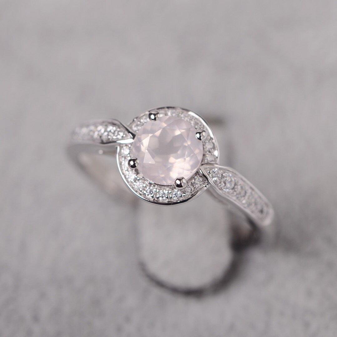 Round Cut Pink Quartz Ring Sterling Silver Wedding Ring for Women - Etsy