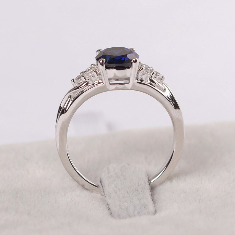 Blue sapphire ring September birthstone ring silver engagement | Etsy