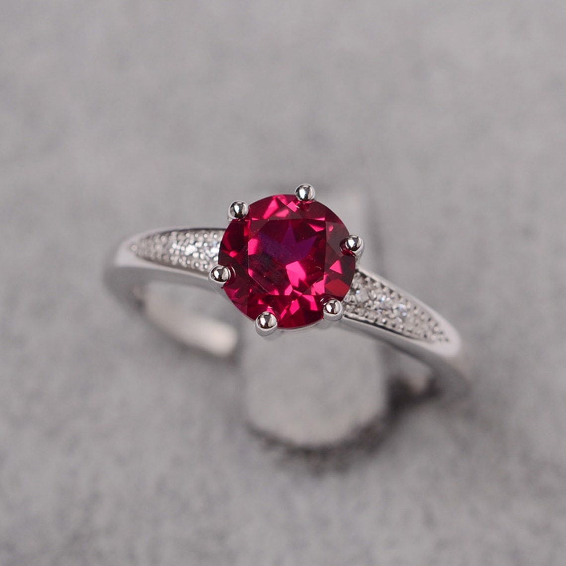 Round Cut Ruby Ring Sterling Silver Engagement Ring for Women - Etsy