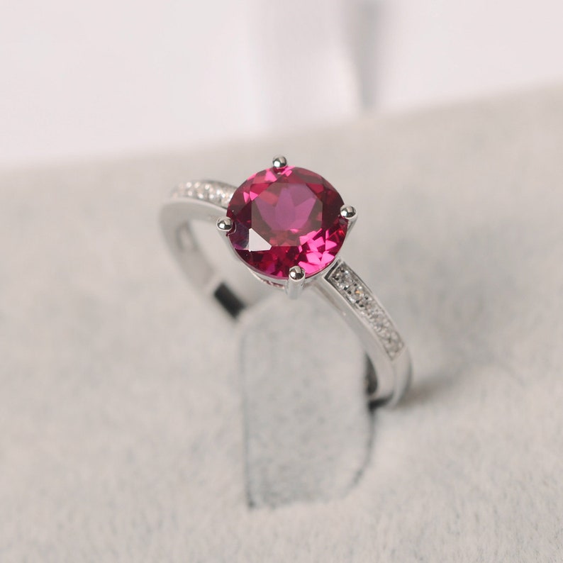 Ruby Ring Round Cut Sterling Silver Engagement Ring July - Etsy
