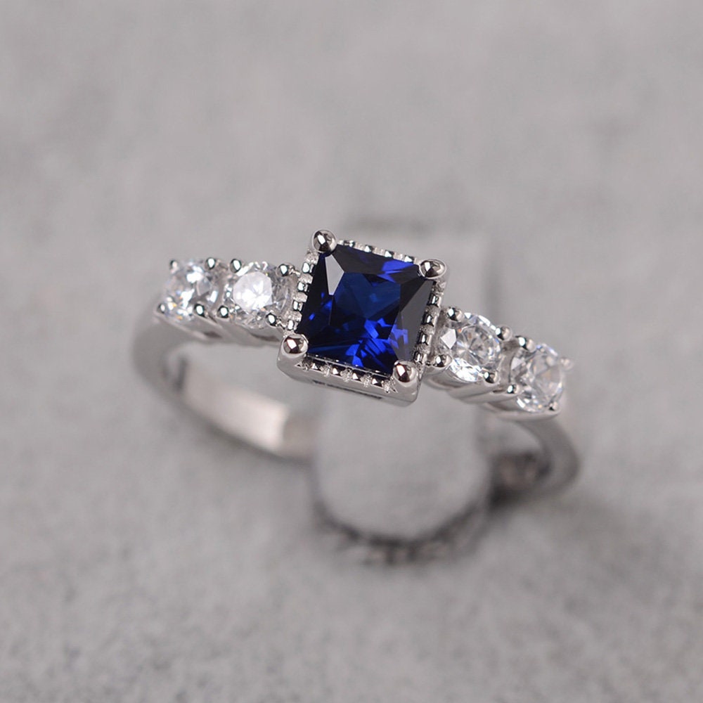 Sapphire Engagement Ring Sterling Silver Wedding Ring for | Etsy