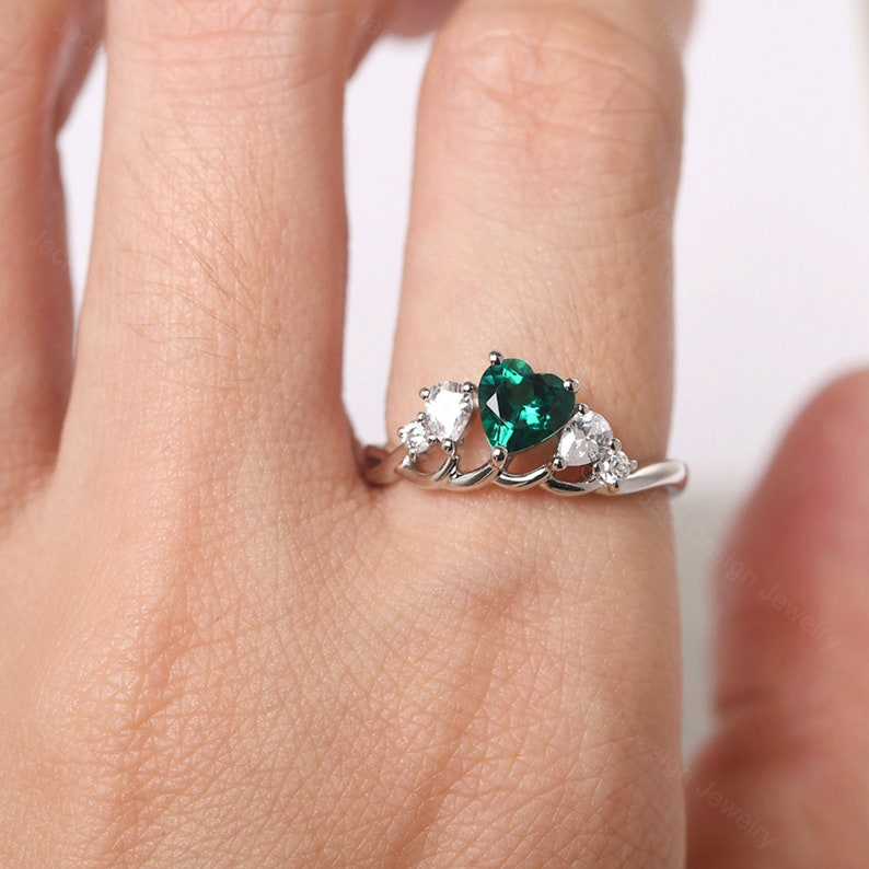 Freeform Emerald Ring Sterling Silver Multi Stone 5 Stone - Etsy