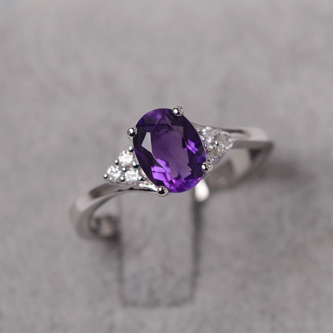 Amethyst Ring Oval Cut February Birthstone Ring Sterling - Etsy