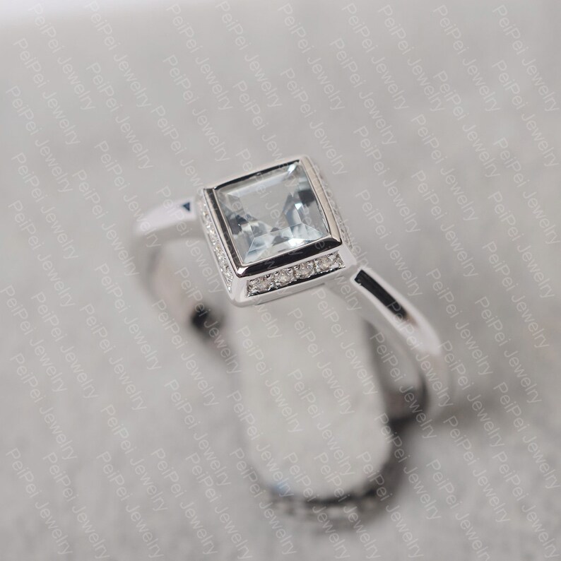 Aquamarine Ring Square Cut White Gold Engagement Ring for - Etsy