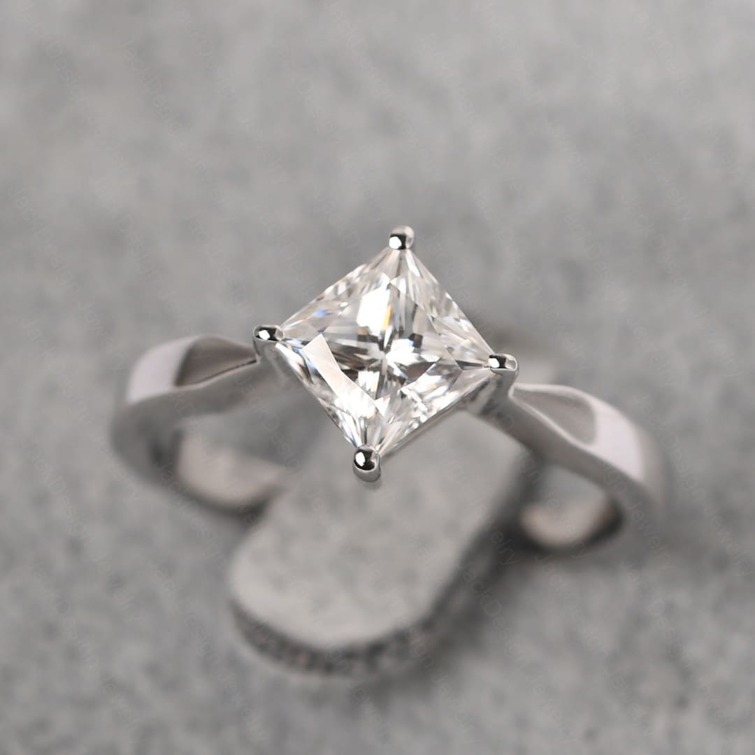 Moissanite Engagement Ring Silver Kite Setting Princess Cut Simulated ...