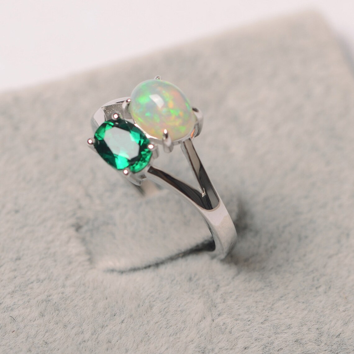 Opal Ring Dual Birthstone Ring Opal & Emerald Ring for Women | Etsy