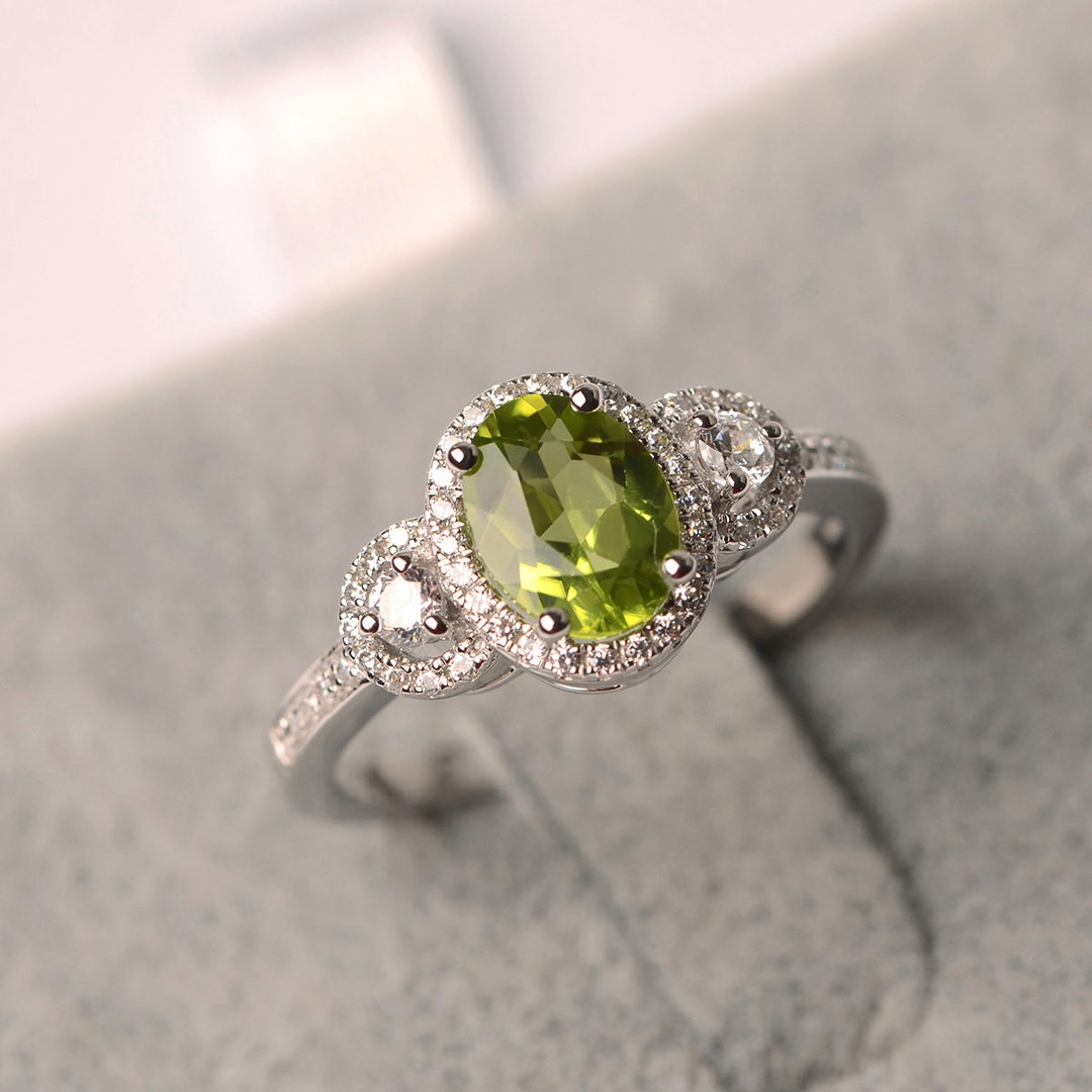 Natural Peridot Ring August Birthstone Ring Oval Cut Engagement Ring ...