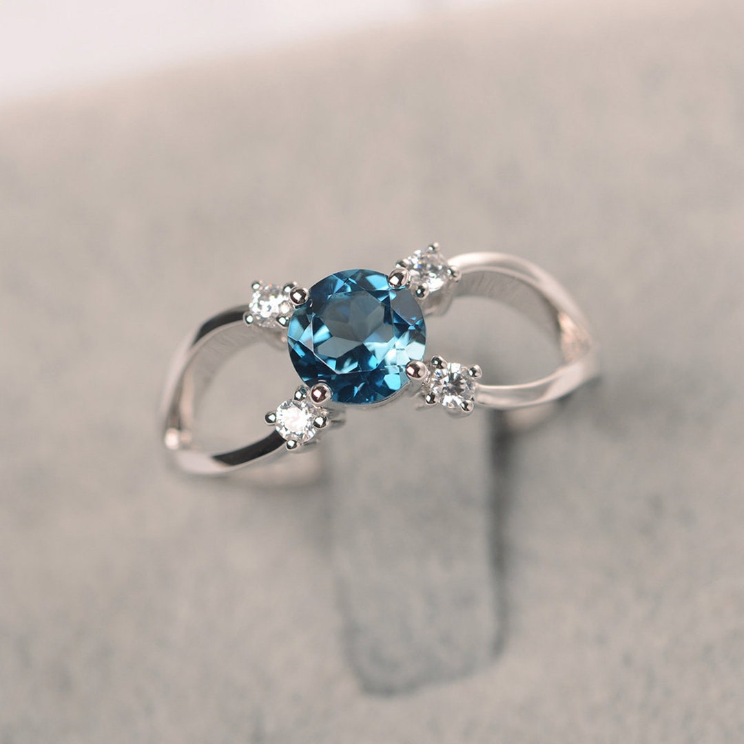 London Blue Topaz Ring Round Shape Promising Ring White Gold ...