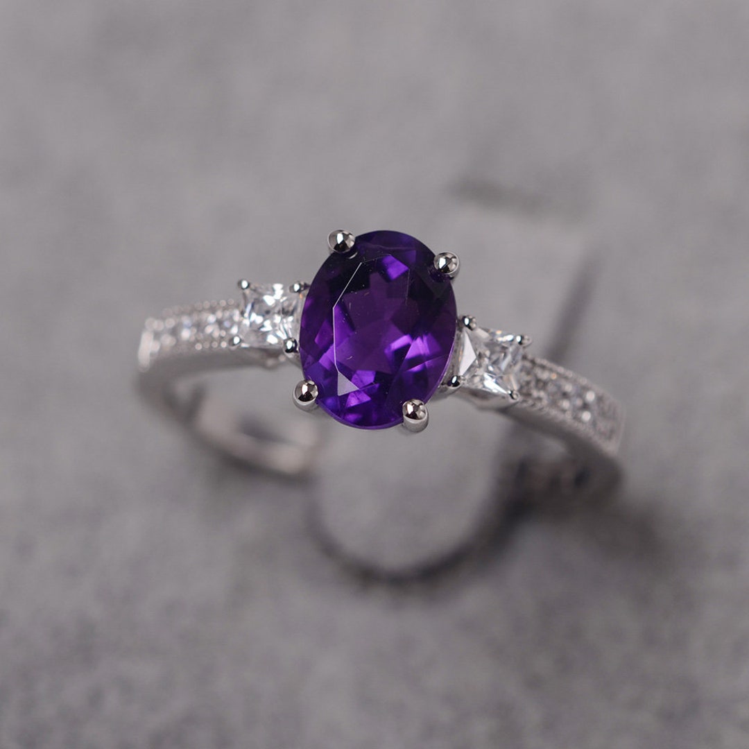 Amethyst Ring February Birthstone Anniversary Ring for Women Oval Cut ...