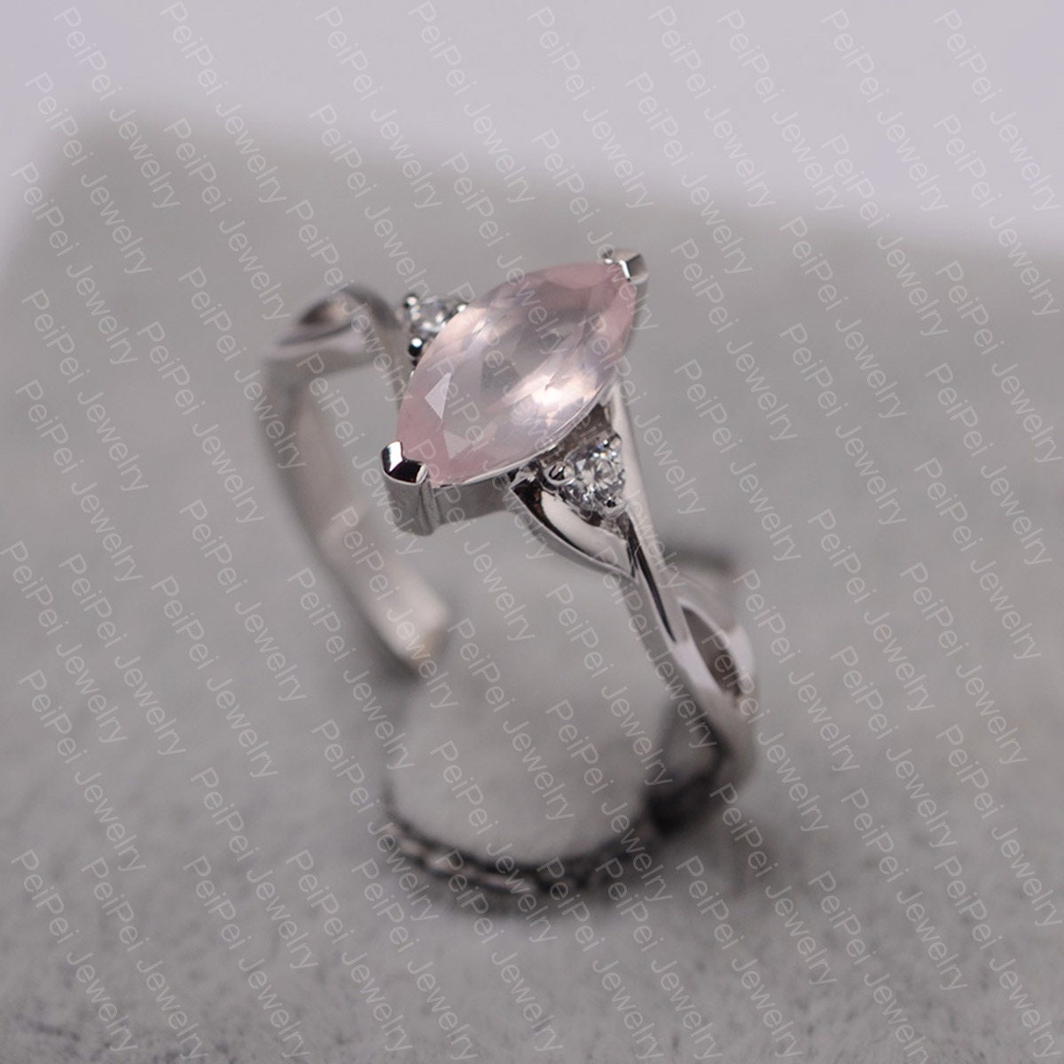 Pink Quartz Ring White Gold Engagement Ring Marquise Cut - Etsy