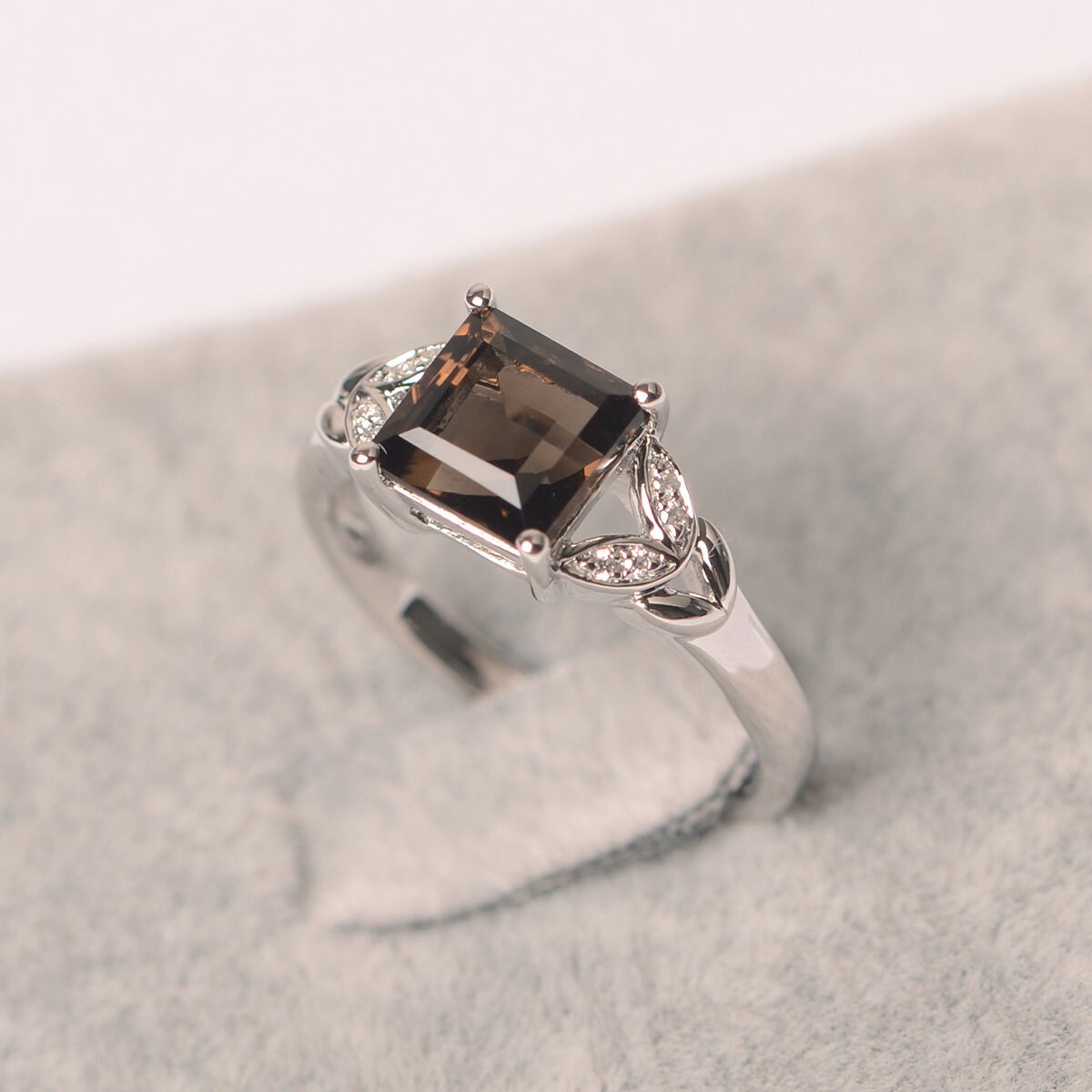 Smoky Quartz Ring Square Cut Brown Stone Ring White Gold - Etsy