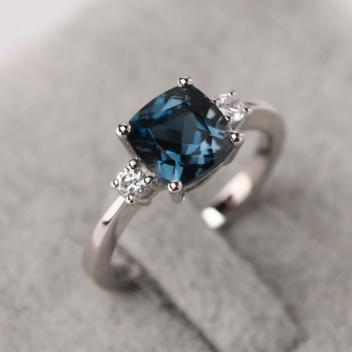 Genuine London Blue Topaz Wedding Ring Cushion Cut Silver - Etsy