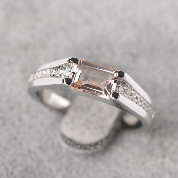 Unique Wide Band Engagement Ring Sterling Silver Emerald Cut - Etsy