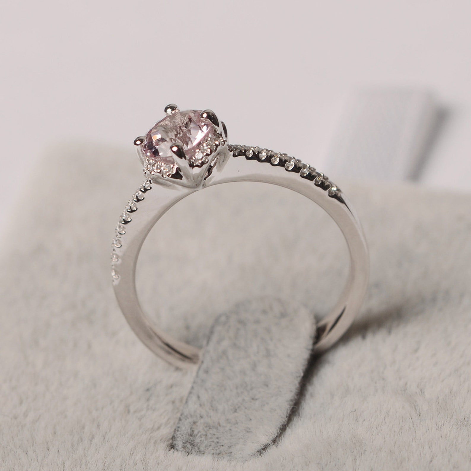 Pink Morganite Engagement Ring Silver Brilliant Cut Ring - Etsy