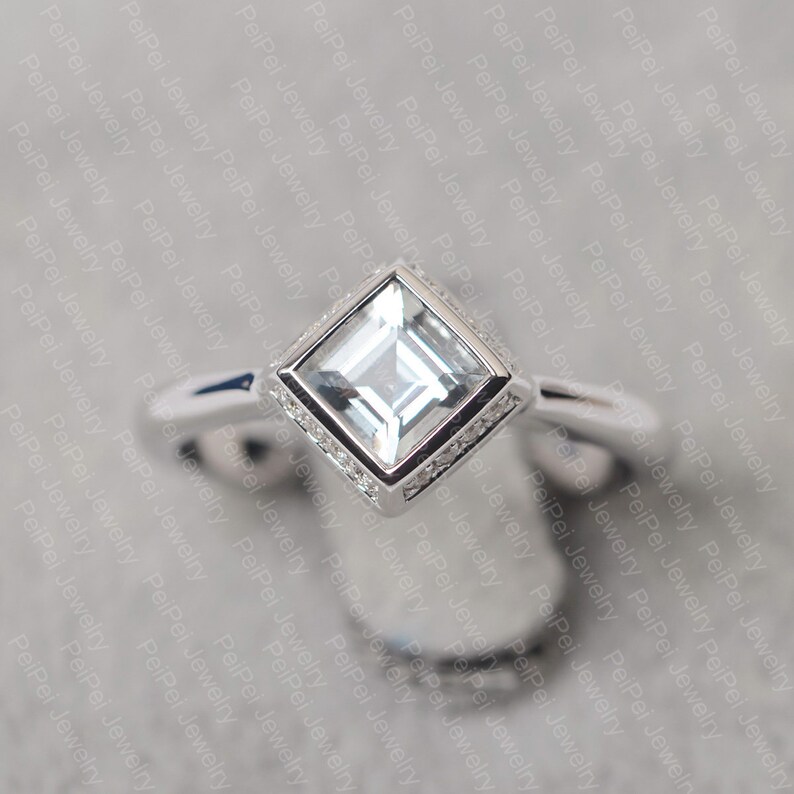 Aquamarine Ring Square Cut White Gold Engagement Ring for - Etsy