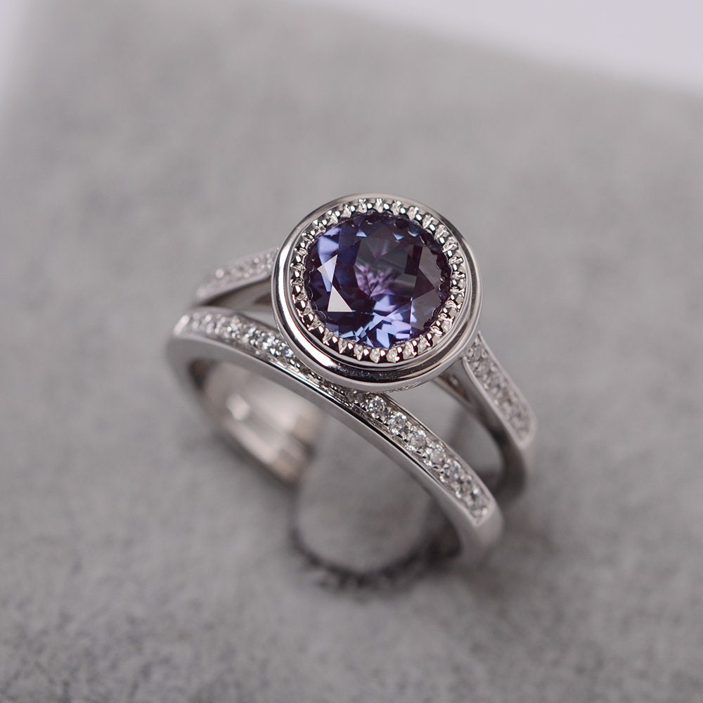 Alexandrite Ring 925 Silver Round Cut Ring Bezel Setting | Etsy