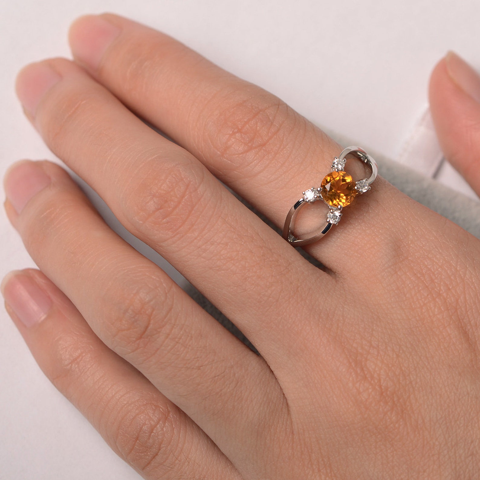 Yellow Citrine Ring Brilliont Cut Yellow Gemstone Ring Prong - Etsy