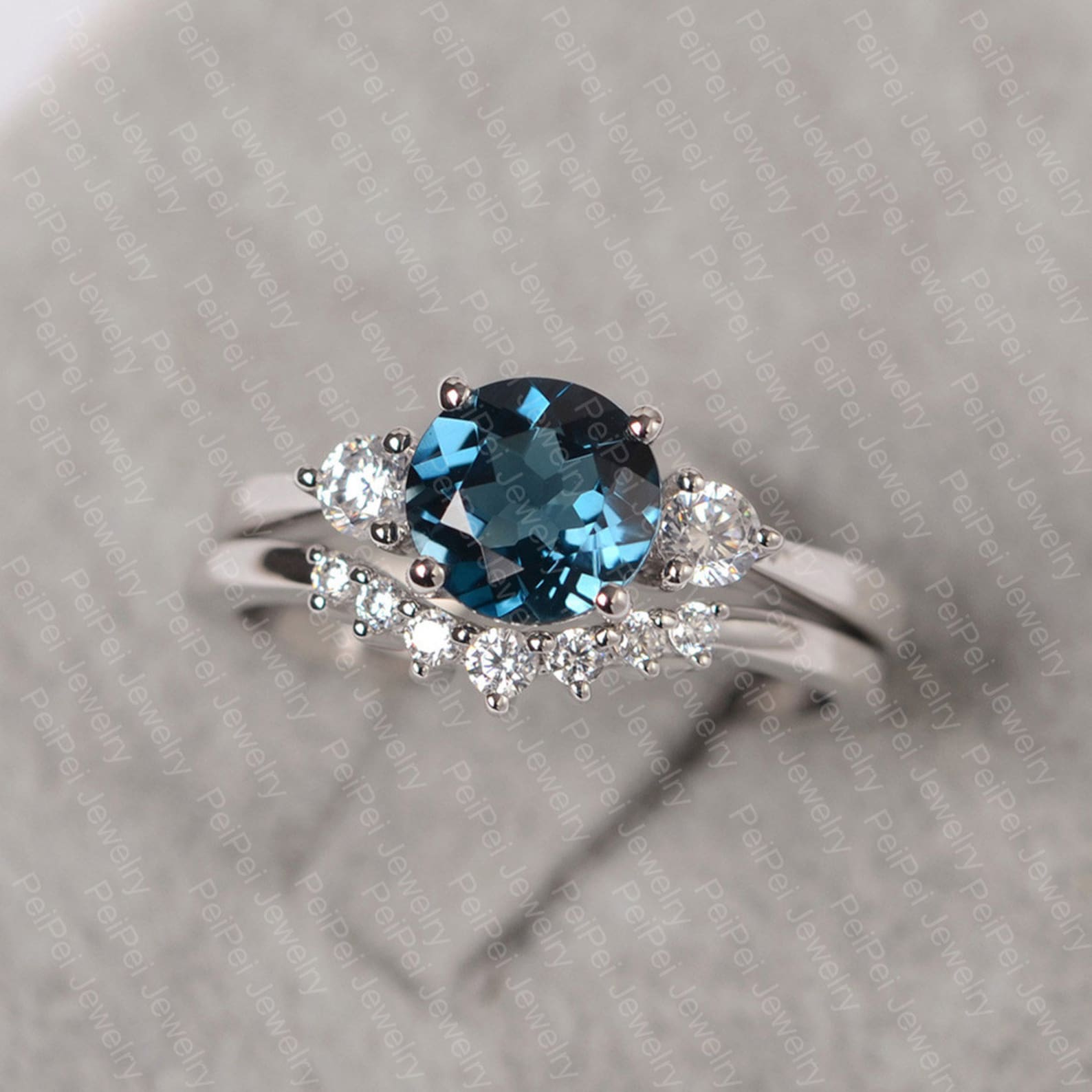 London Blue Topaz Ring Round Cut Gemstone White Gold Wedding - Etsy