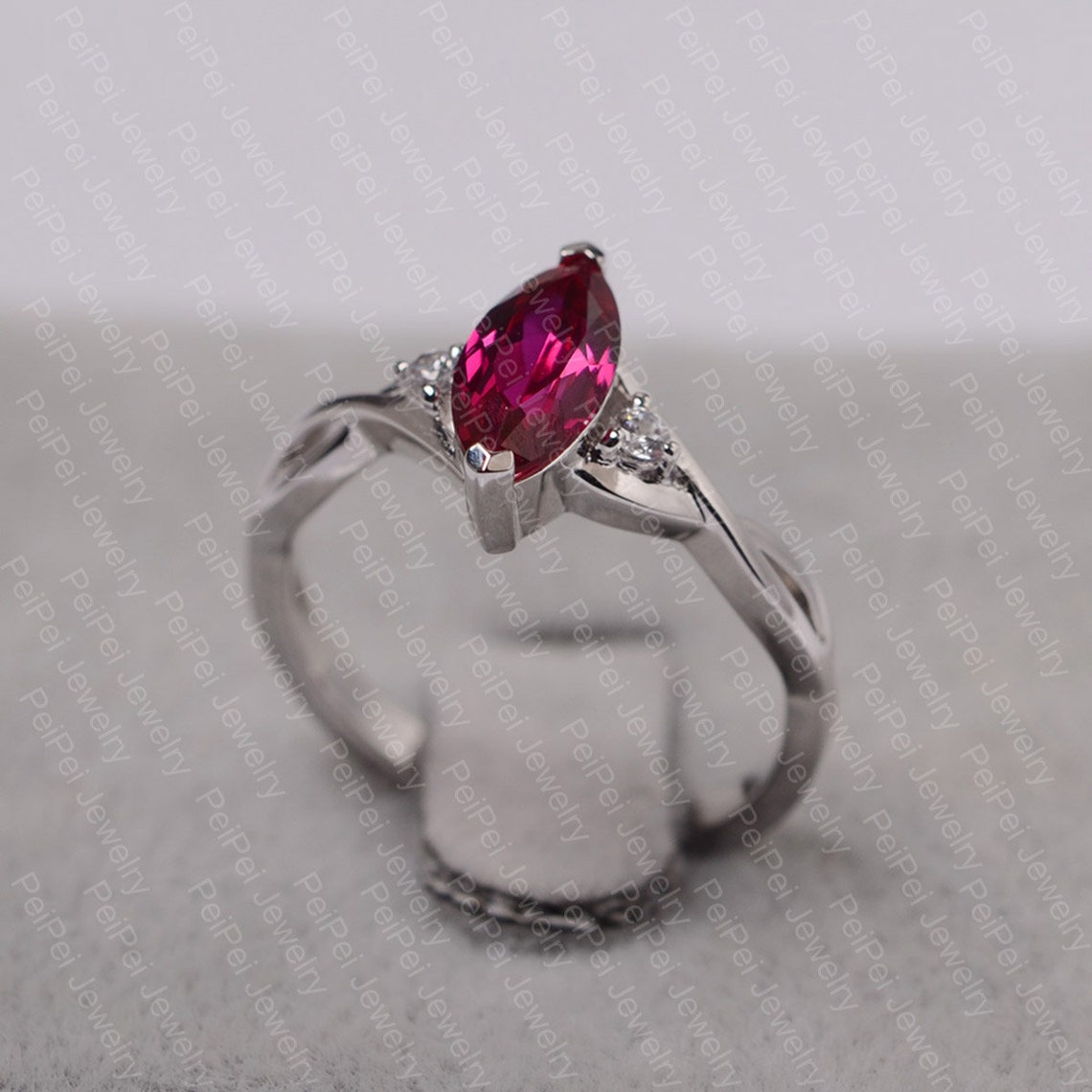 Infinity Birthstone Ring Marquise Cut Silver Vertical Ruby - Etsy