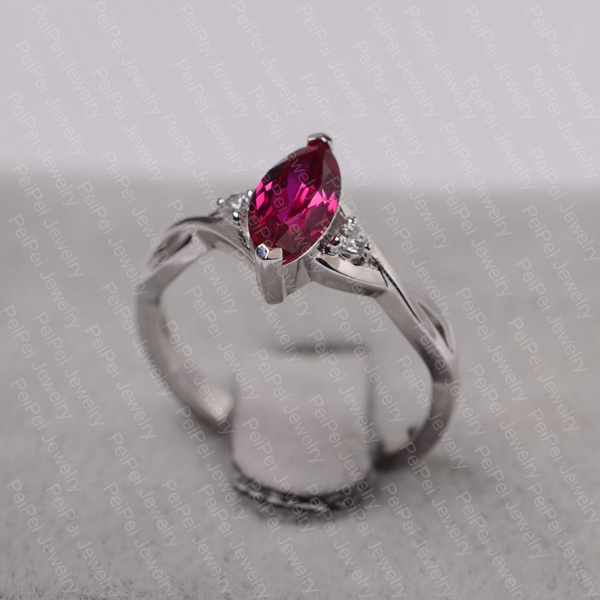 Infinity Birthstone Ring Marquise Cut Silver Vertical Ruby | Etsy