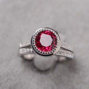 Ruby Engagement Ring Sterling Silver Round Cut July Birthstone Ring ...