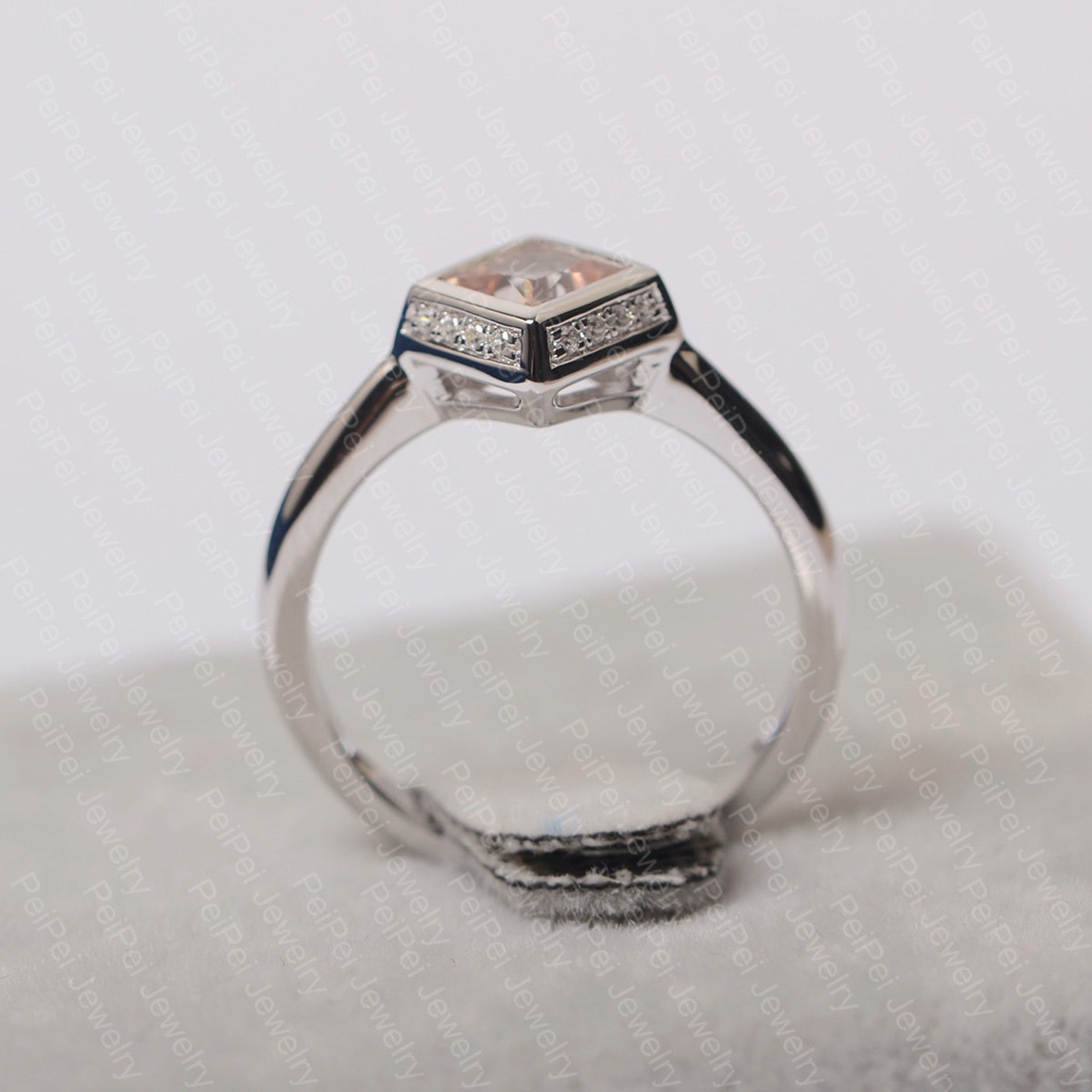 Bezel Setting Wedding Ring Princess Cut Pink Morganite - Etsy