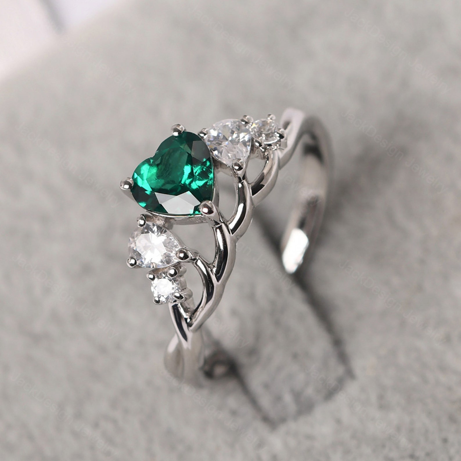 Freeform Emerald Ring Sterling Silver Multi Stone 5 Stone - Etsy