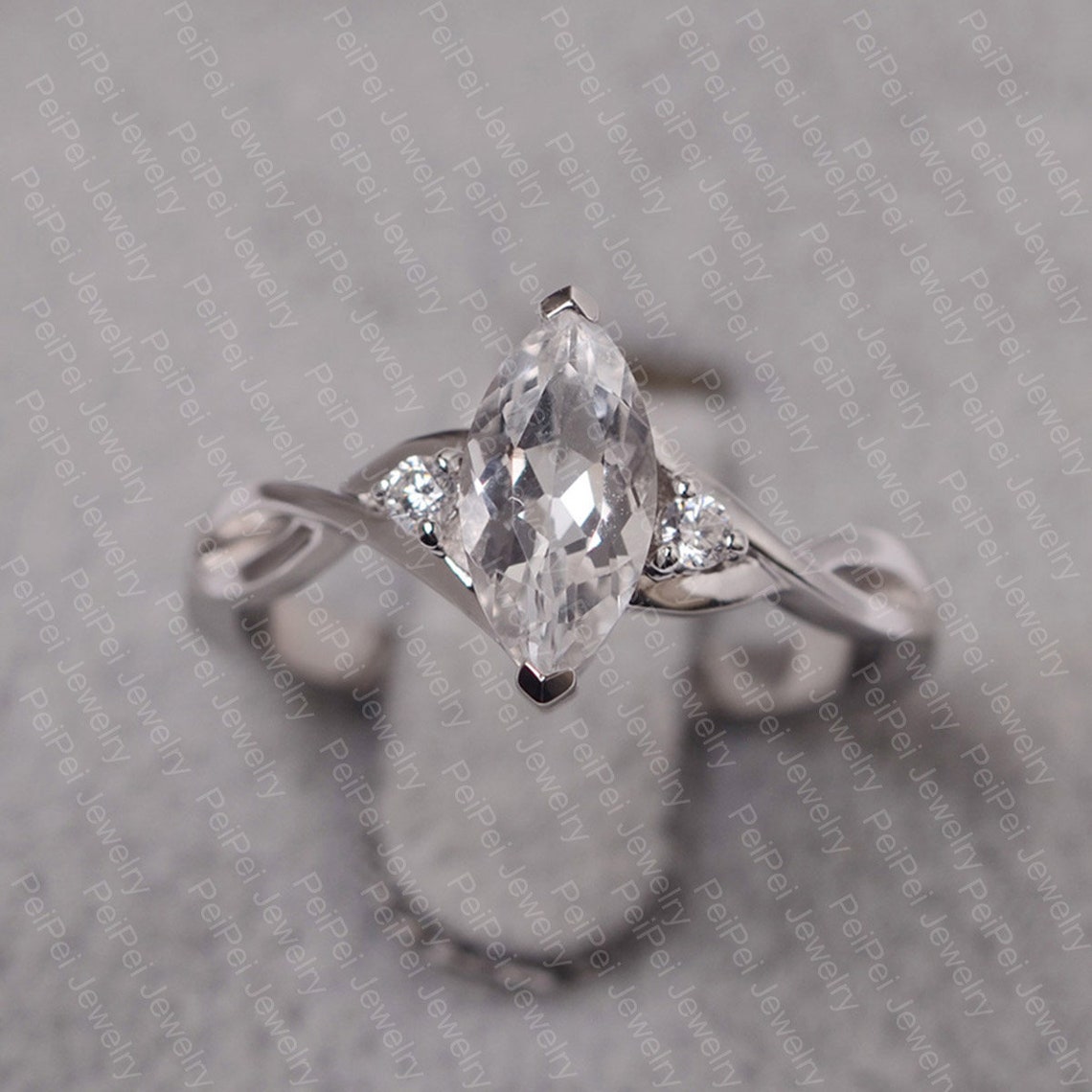 White Topaz Ring Sterling Silver Twist Engagement Ring for | Etsy
