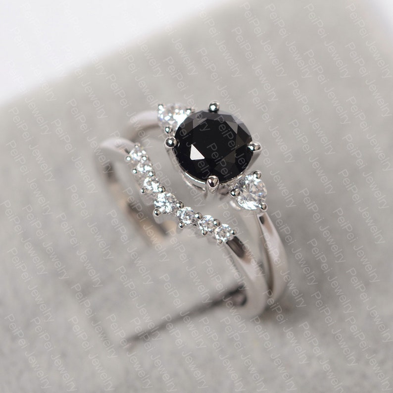 Black Spinel Engagement Ring Sterling Silver Round Cut Stone - Etsy
