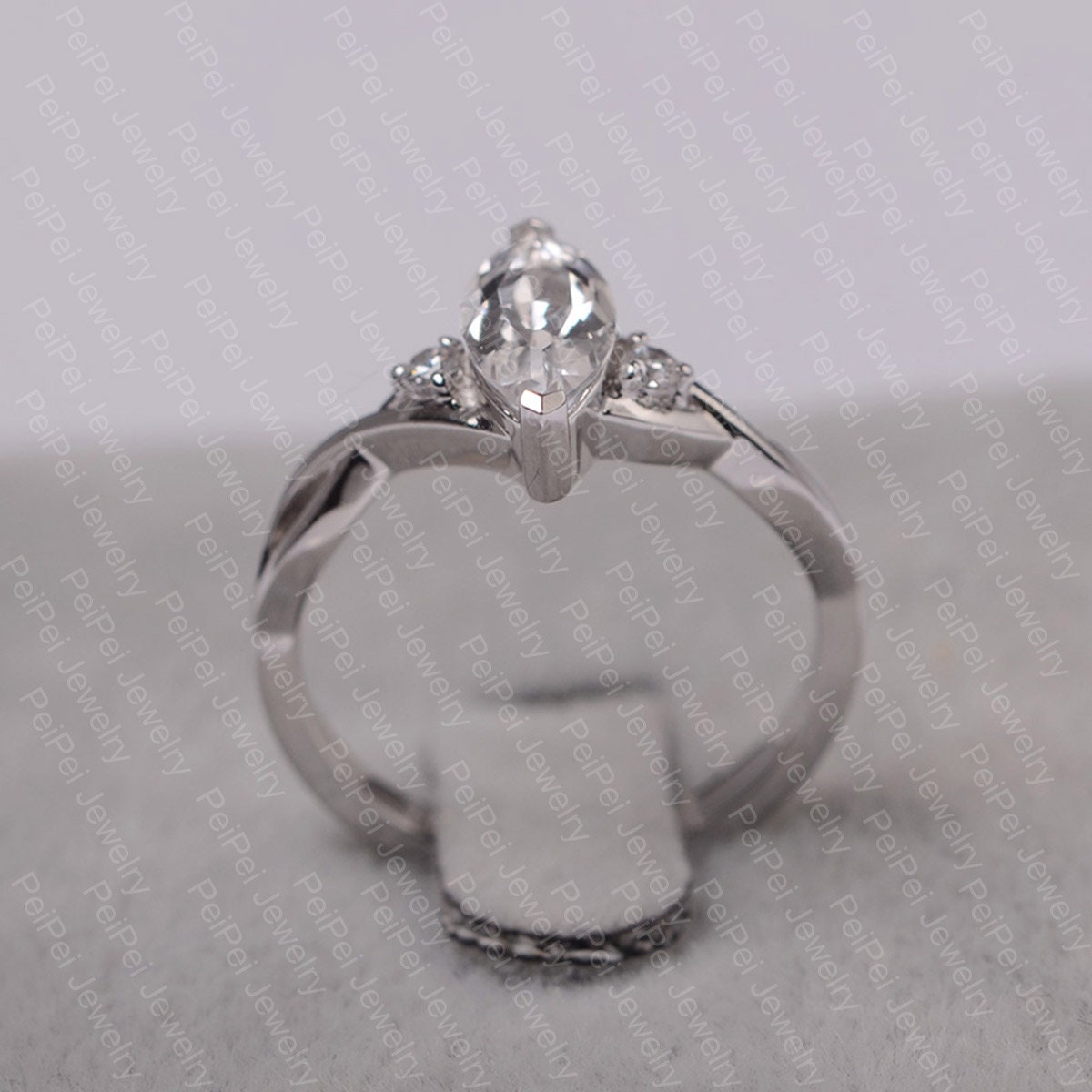 White Topaz Ring Sterling Silver Twist Engagement Ring for | Etsy