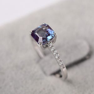 Elegant Asscher Cut Alexandrite Engagement Ring Color Changing June ...