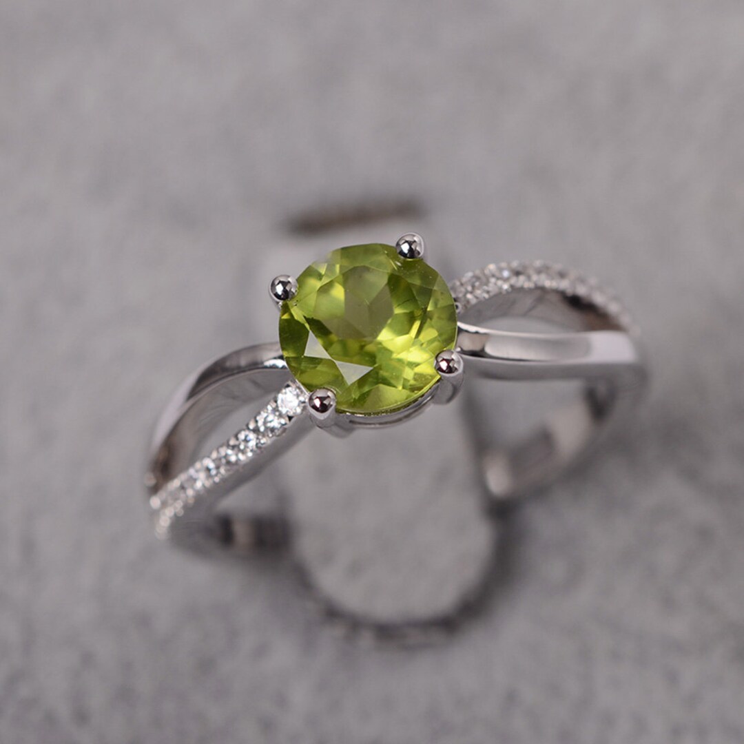 Peridot Ring Silver August Birthstone Ring Elegant Anniversary Ring for ...