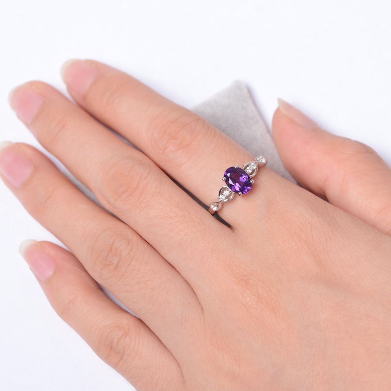 Amethyst Ring Sterling Silver Engagement Ring for Women Oval - Etsy