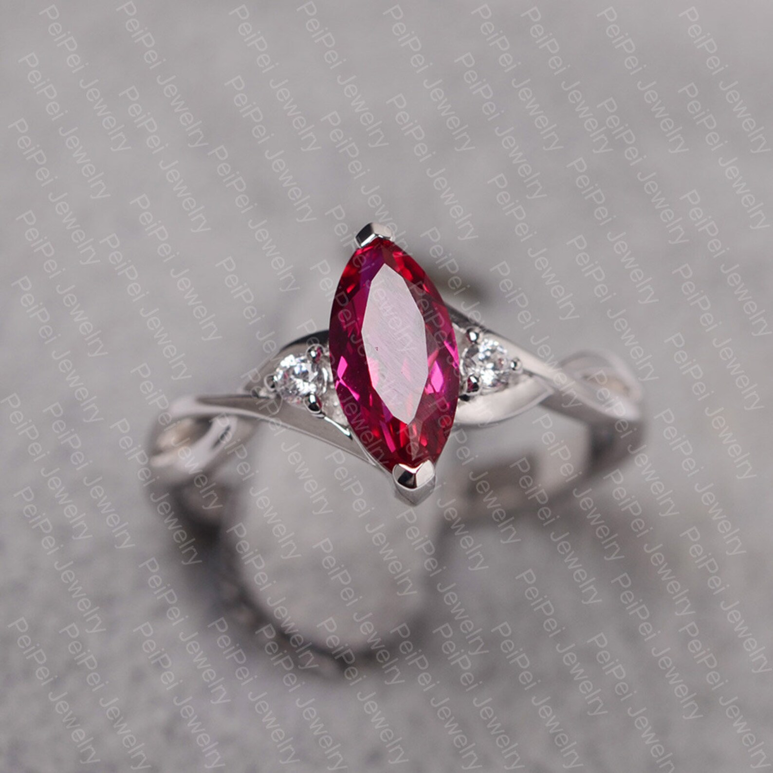 Infinity Birthstone Ring Marquise Cut Silver Vertical Ruby - Etsy