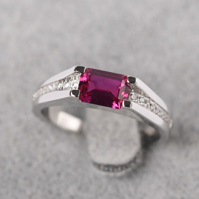 Emerald Cut Ruby Ring - Etsy