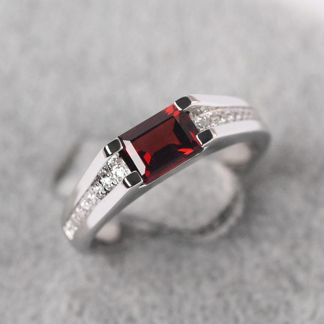 Simple Garnet Proposal Ring Sterling Silver Emerald Cut 5x7 Mm January ...