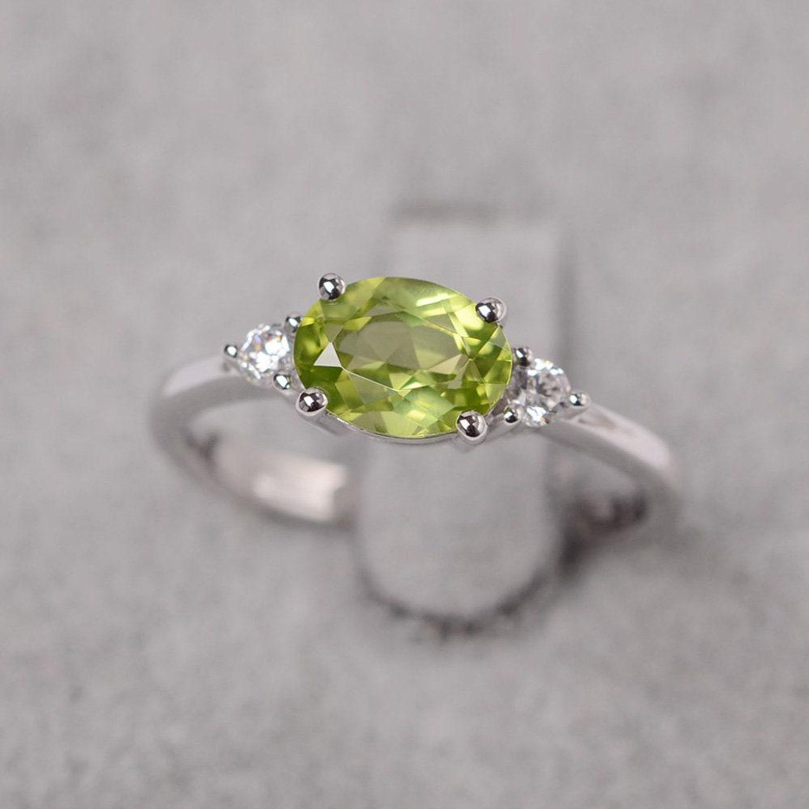 Peridot Ring August Birthstonering White Gold Ring Ova Cut Gemstone ...