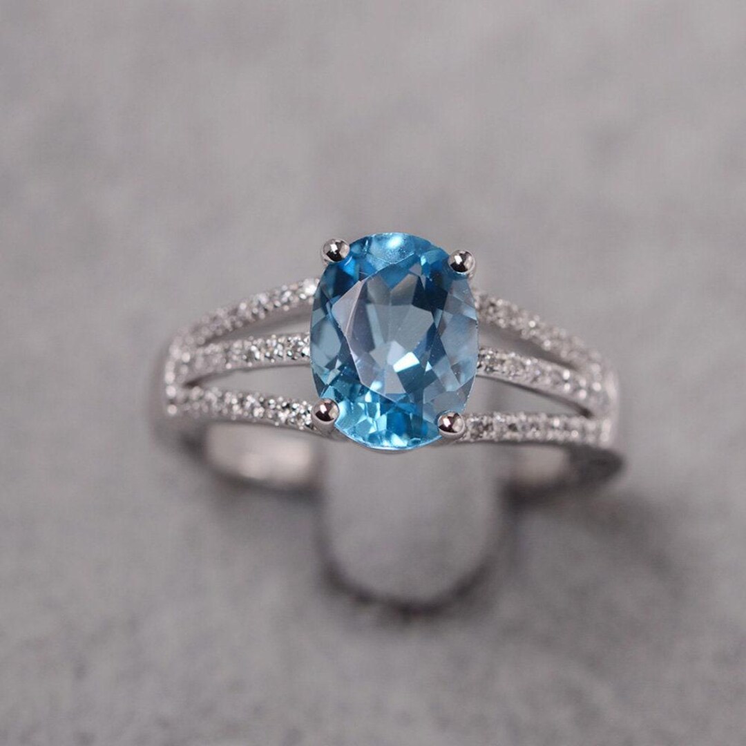 Swiss Blue Topaz Ring Customized Brilliant Oval Cut Stone Sterling ...