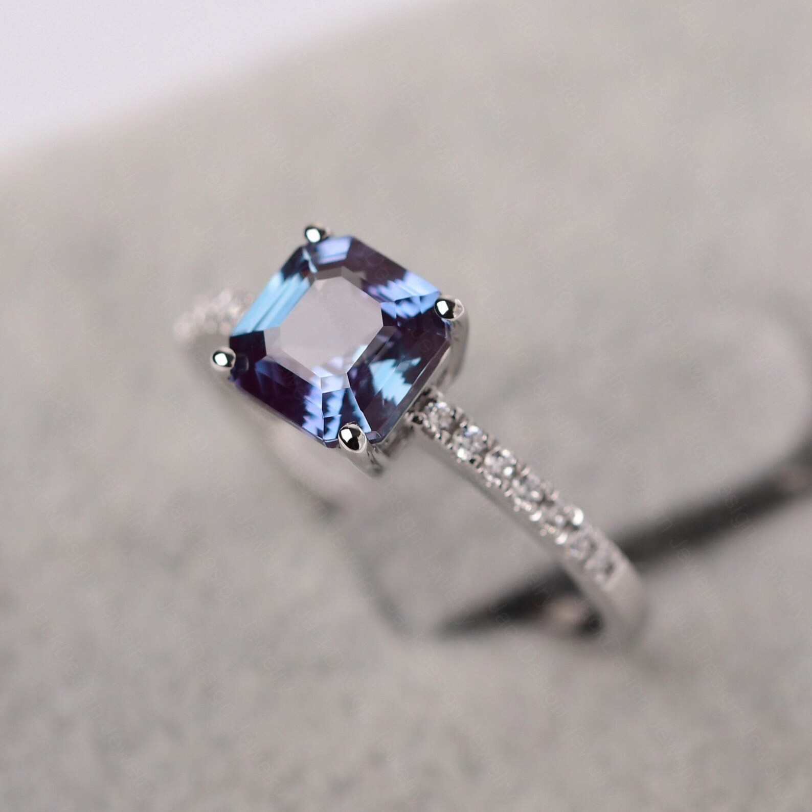 Elegant Asscher Cut Alexandrite Engagement Ring Color Changing June ...