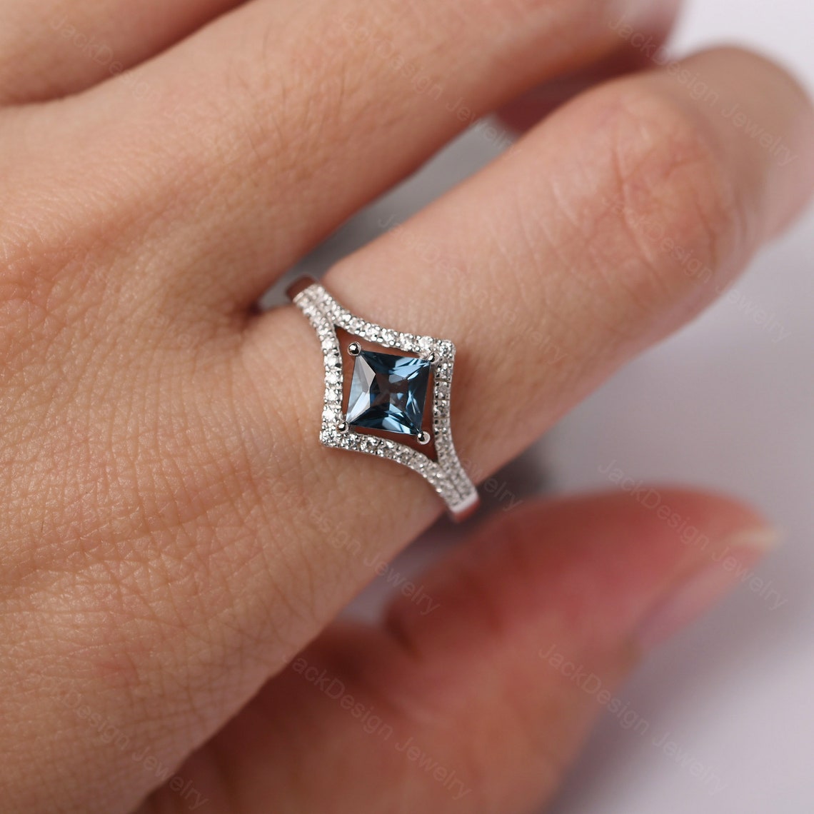 Kite Setting London Blue Topaz Cocktail Ring Princess Cut - Etsy