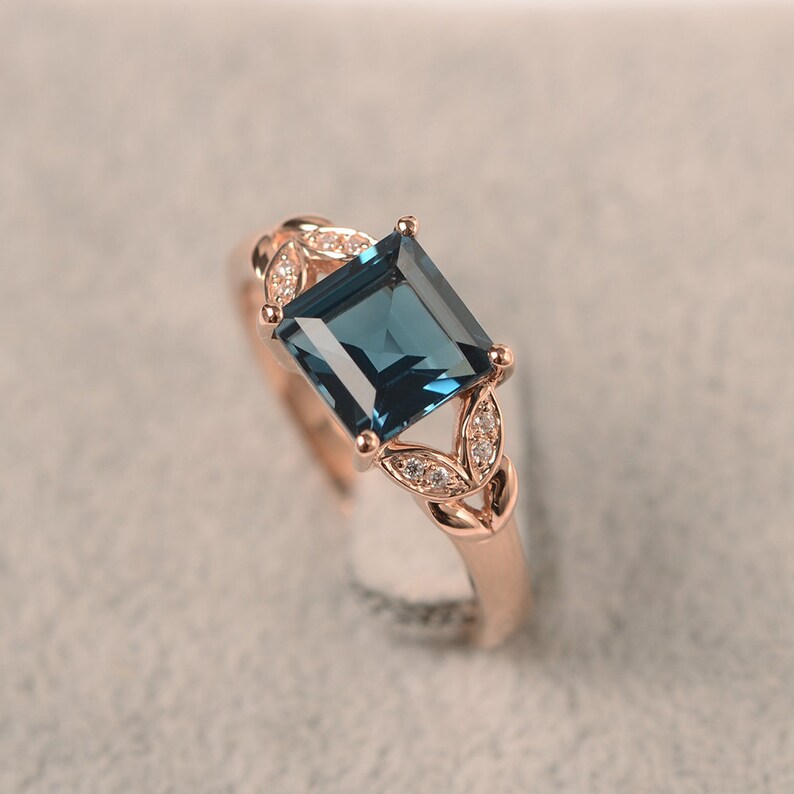 London Blue Topaz Ring Rose Gold Ring Square Cut Gemstone Ring - Etsy