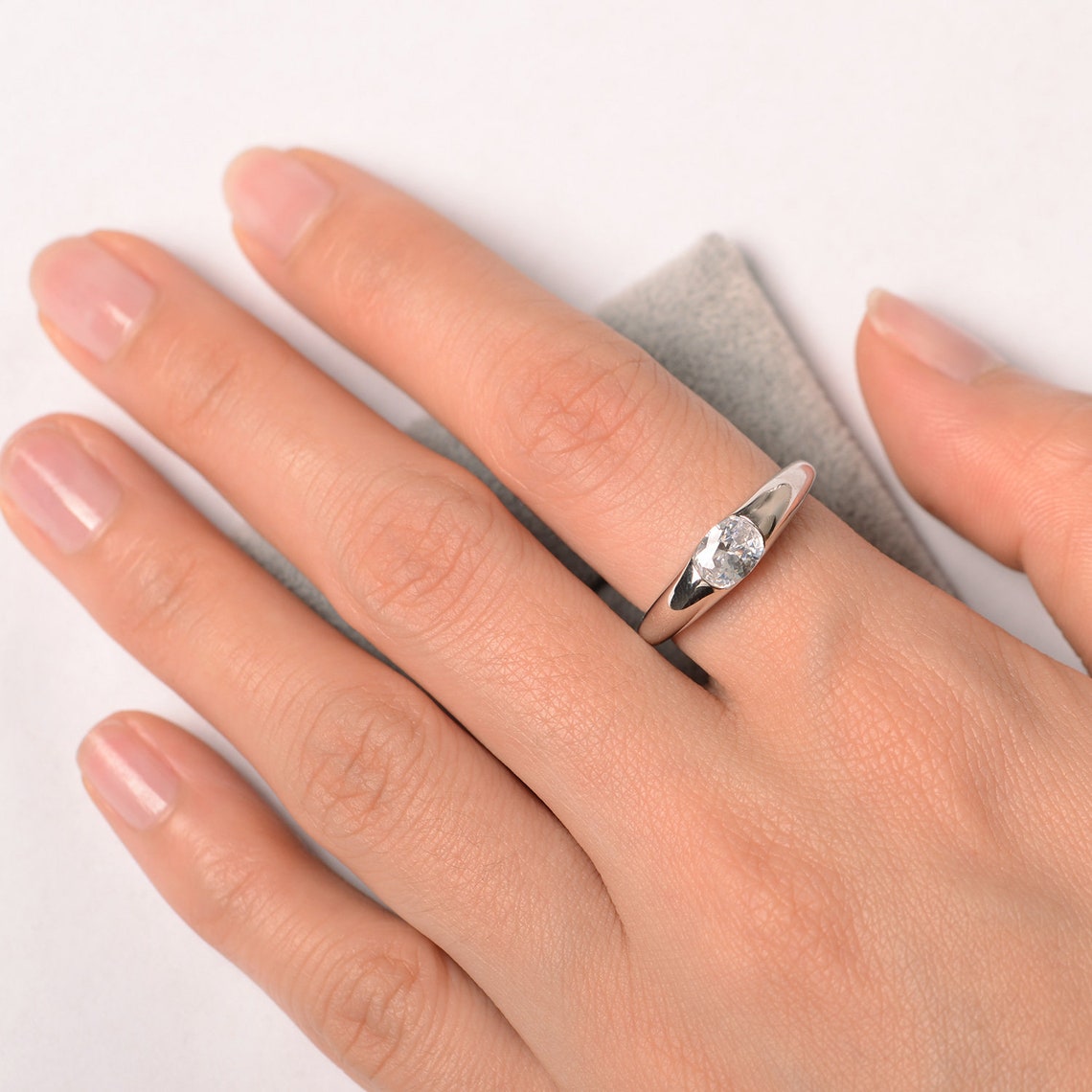 CZ ring oval cut solitaire ring bezel setting oval cut | Etsy