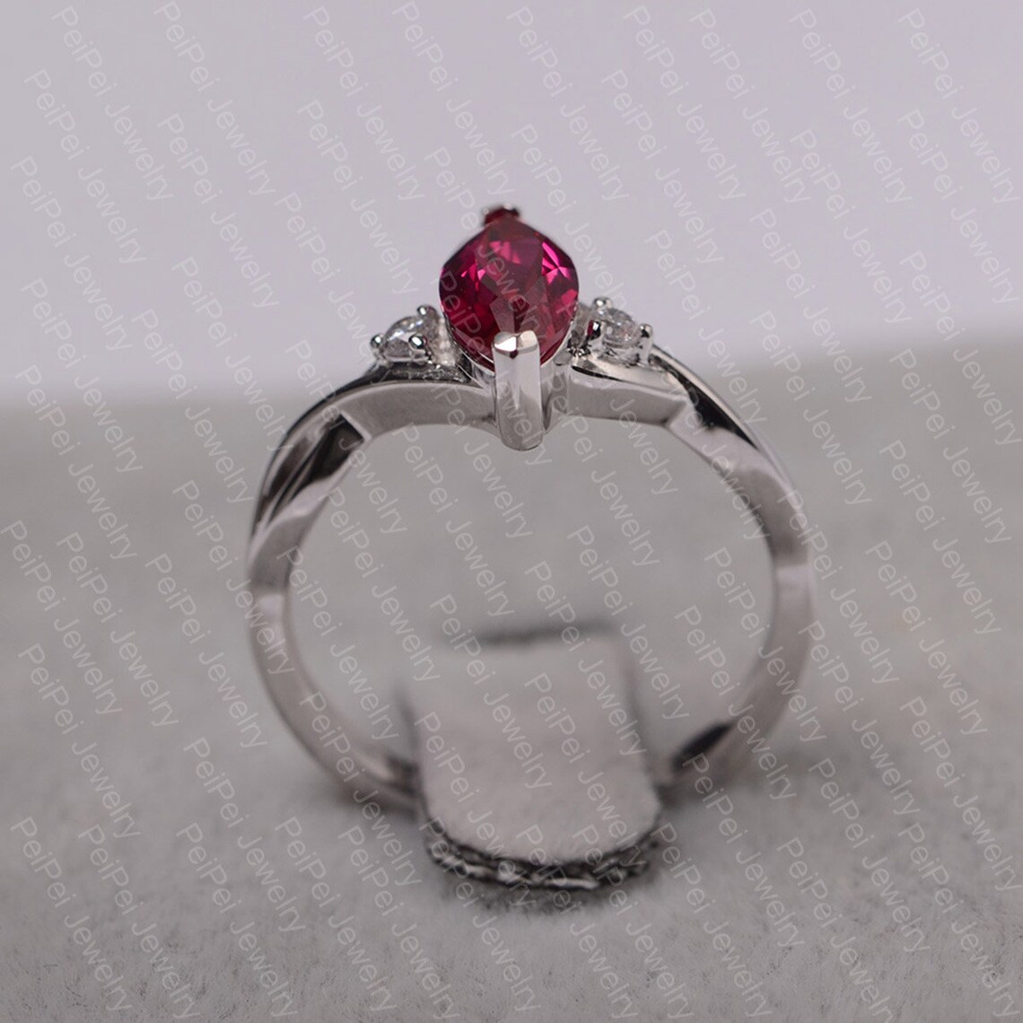 Infinity Birthstone Ring Marquise Cut Silver Vertical Ruby - Etsy
