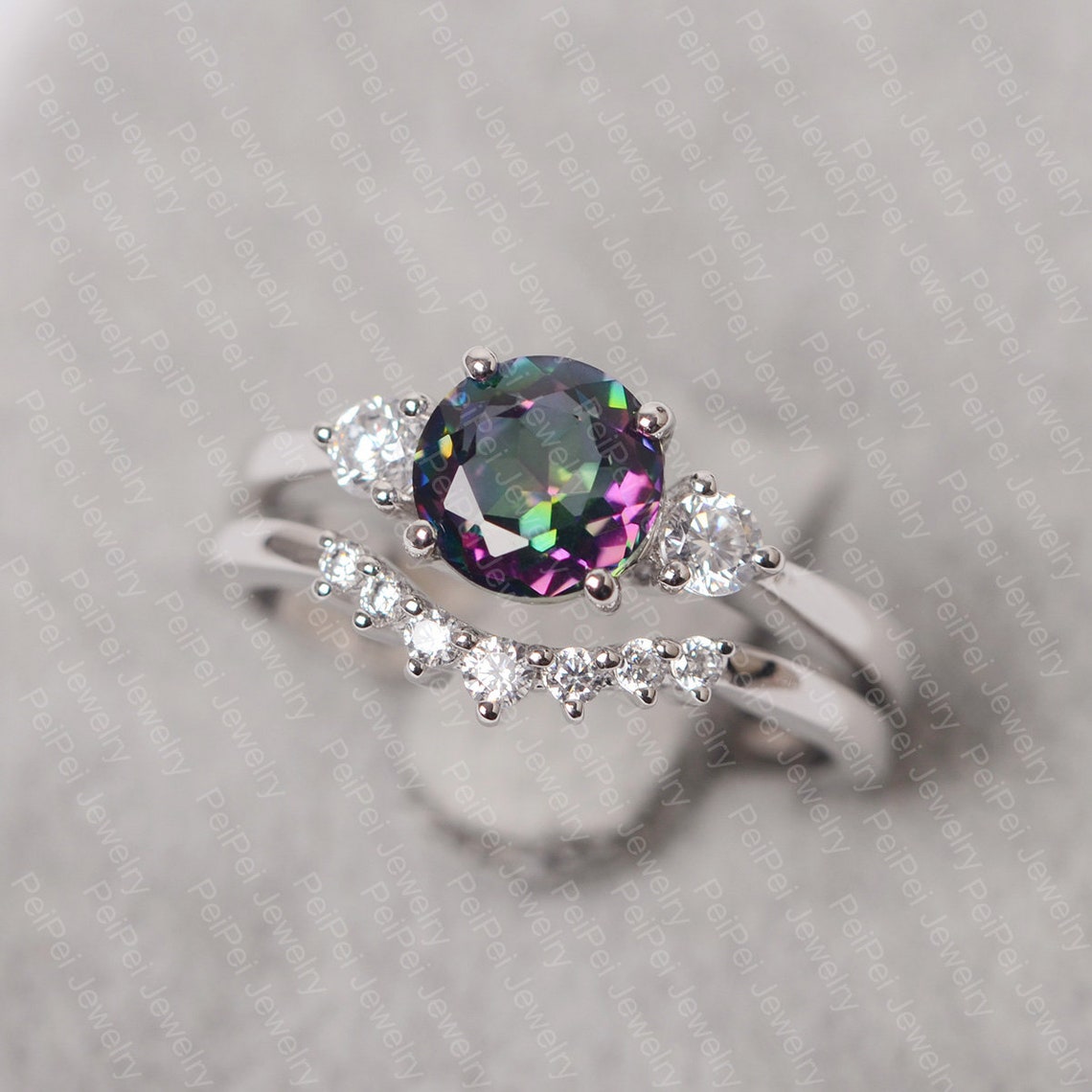 Mystic Topaz Ring Sterling Silver Engagement Ring Set for | Etsy