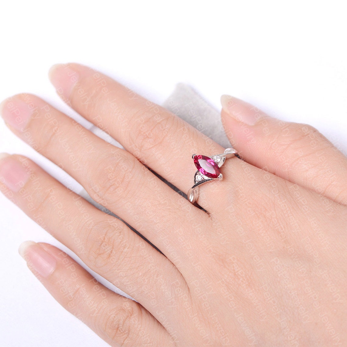 Infinity Birthstone Ring Marquise Cut Silver Vertical Ruby | Etsy