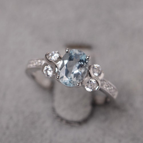 Aquamarine Engagement Ring Sterling Silver Infinity Ring Oval | Etsy