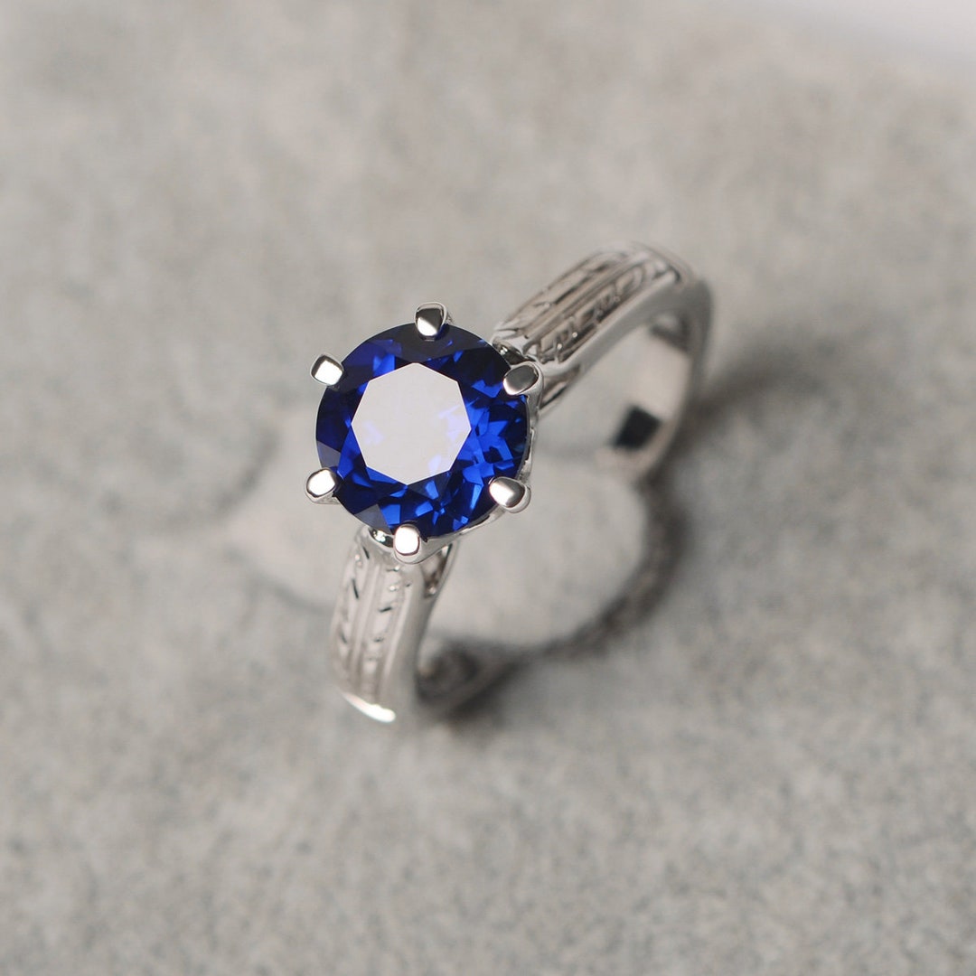 Sapphire Ring September Birthstone Ring 6 Prong Setting Ring White Gold ...