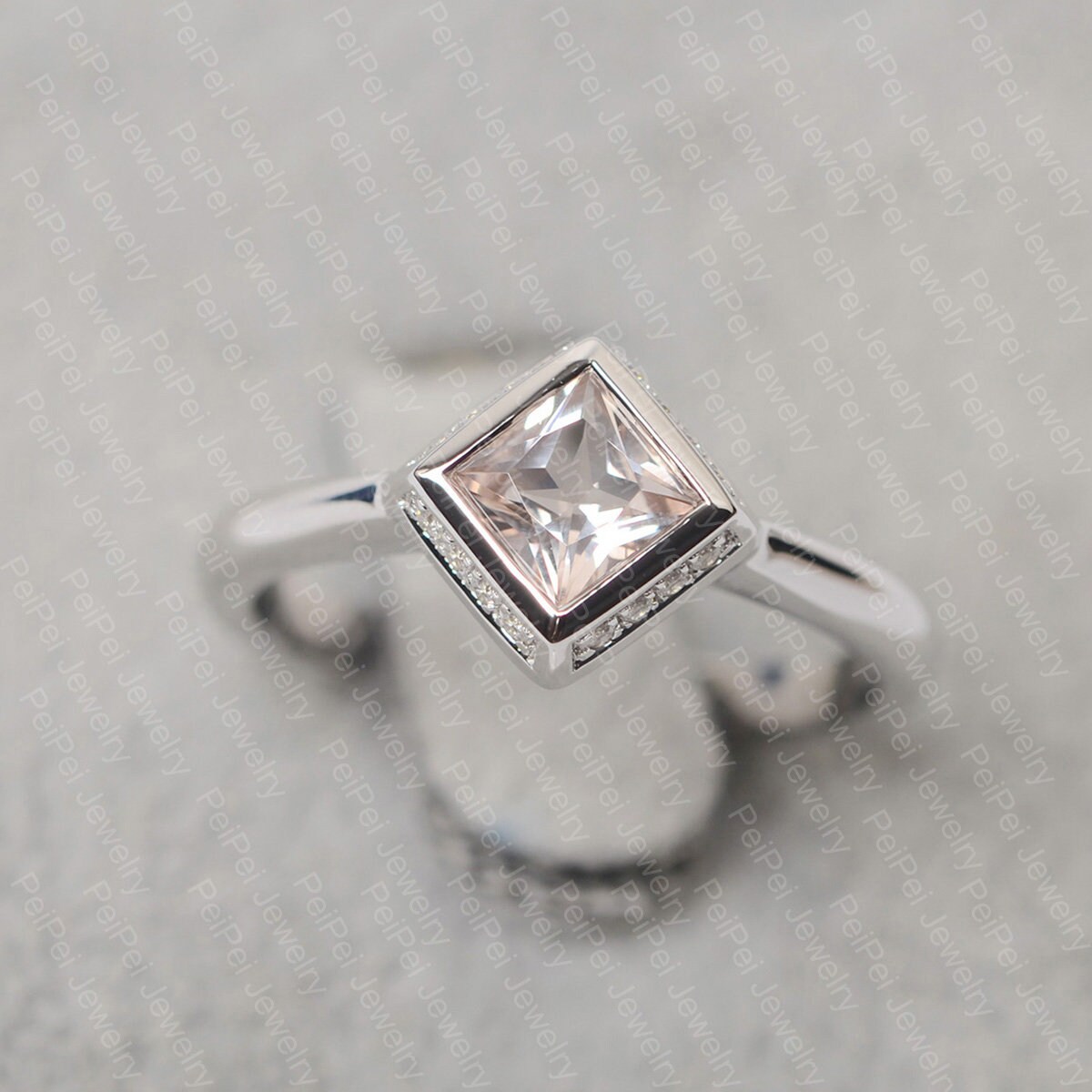 Bezel Setting Wedding Ring Princess Cut Pink Morganite - Etsy