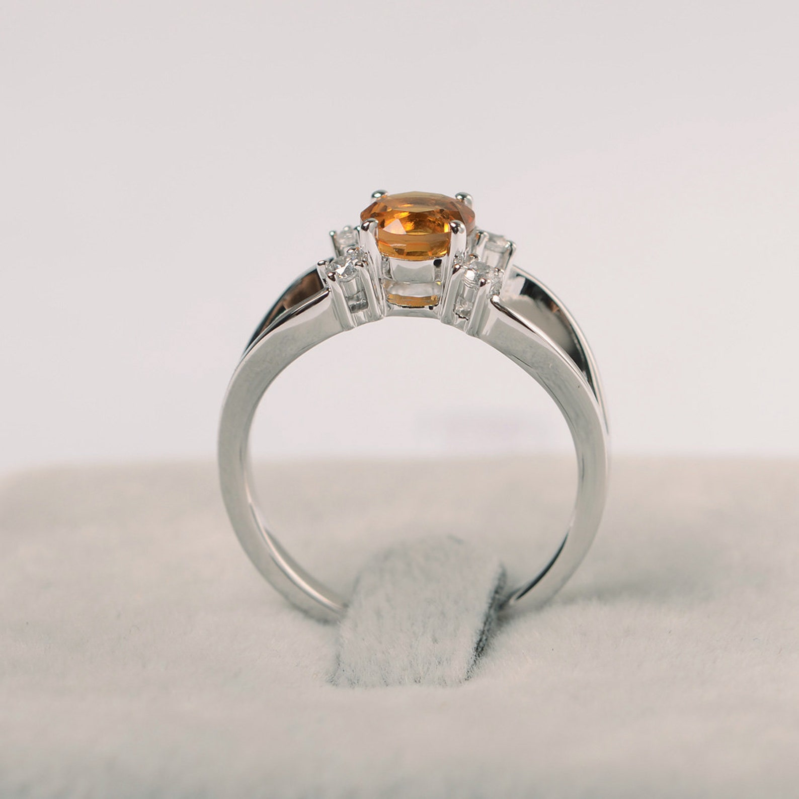 Yellow Citrine Ring Brilliont Cut Yellow Gemstone Ring Prong - Etsy
